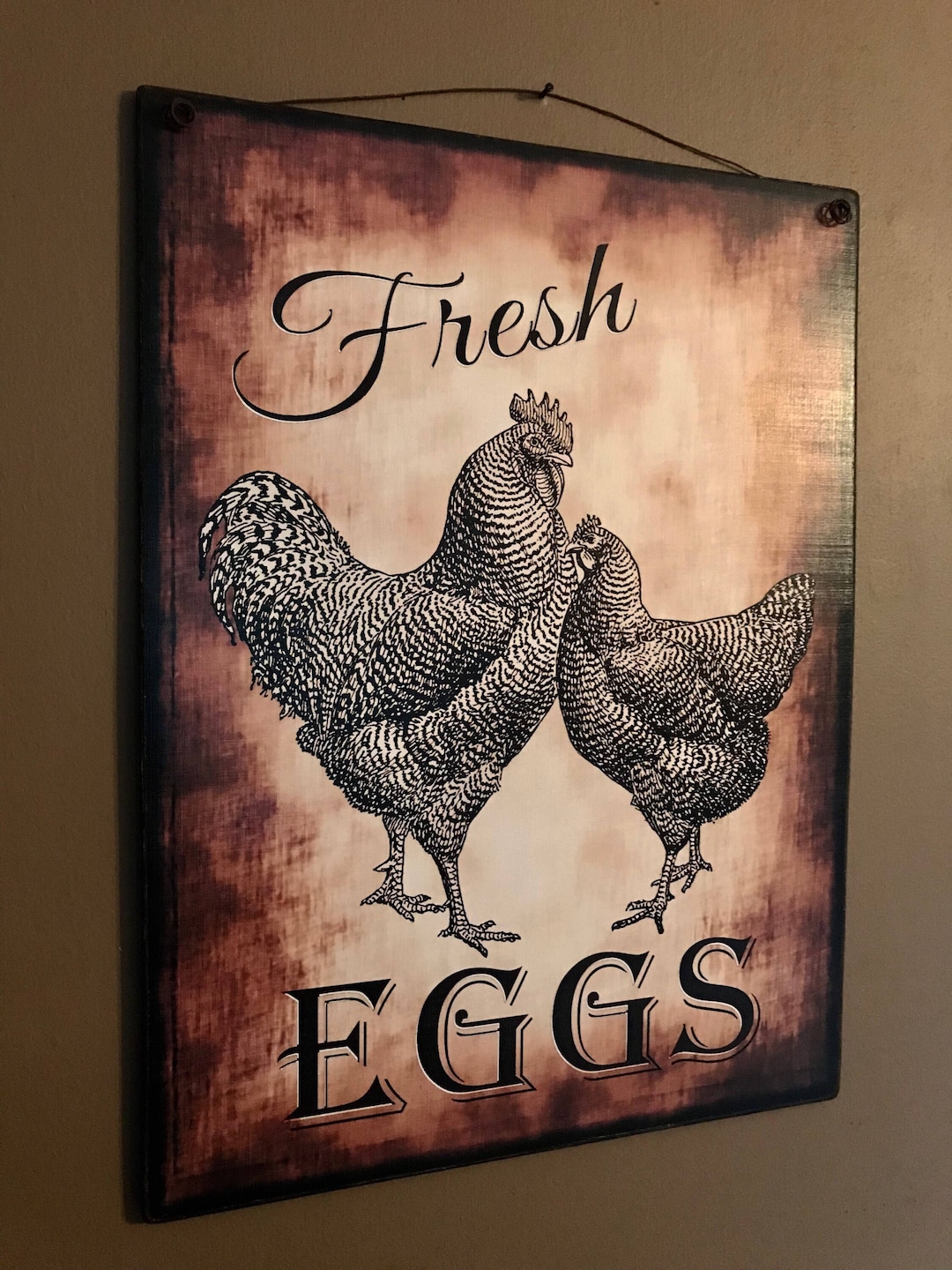 Fresh Eggs Wood Sign Ready to Display With Vintage Wire Hanger Large ...