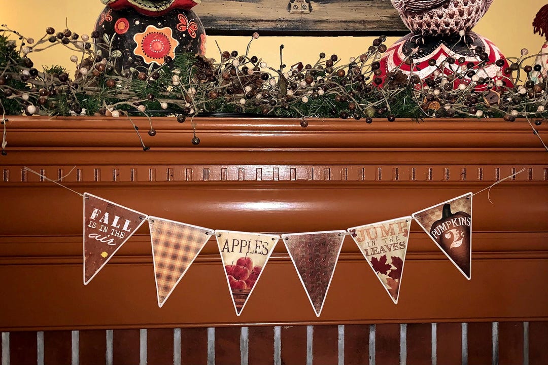 Primitive Fall Banner: Distressed Wooden Pennants, Harvest Decor - Etsy
