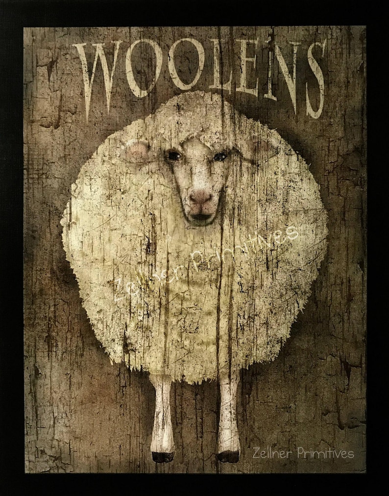 Woolens Sheep Wood Sign: Primitive Folk Art Print (11x14) - Etsy