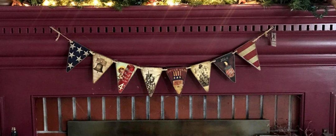 Americana Banner / 8 Wooden Pennants Strung Together With Twine / Each ...
