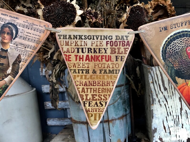 Thanksgiving Banner / Made With Wooden Pennants / Primitive | Etsy