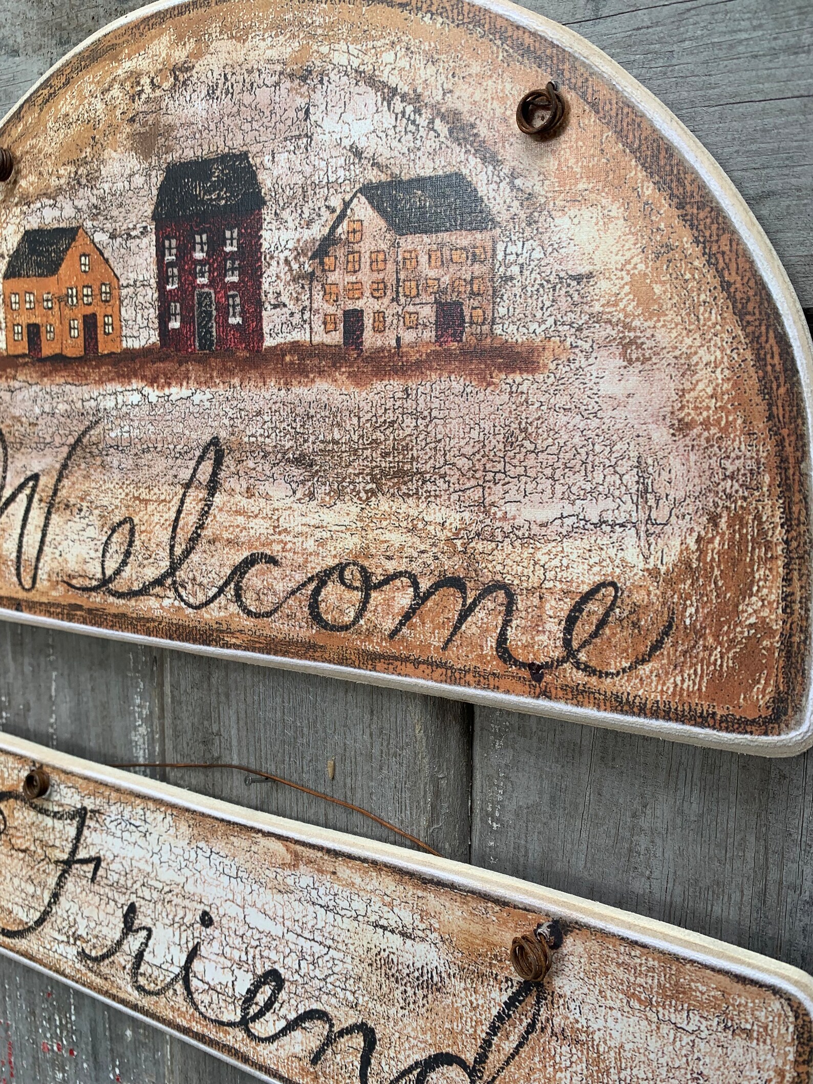 Welcome Friends Sign Set: Crackled Wood, Rustic Home Decor - Etsy