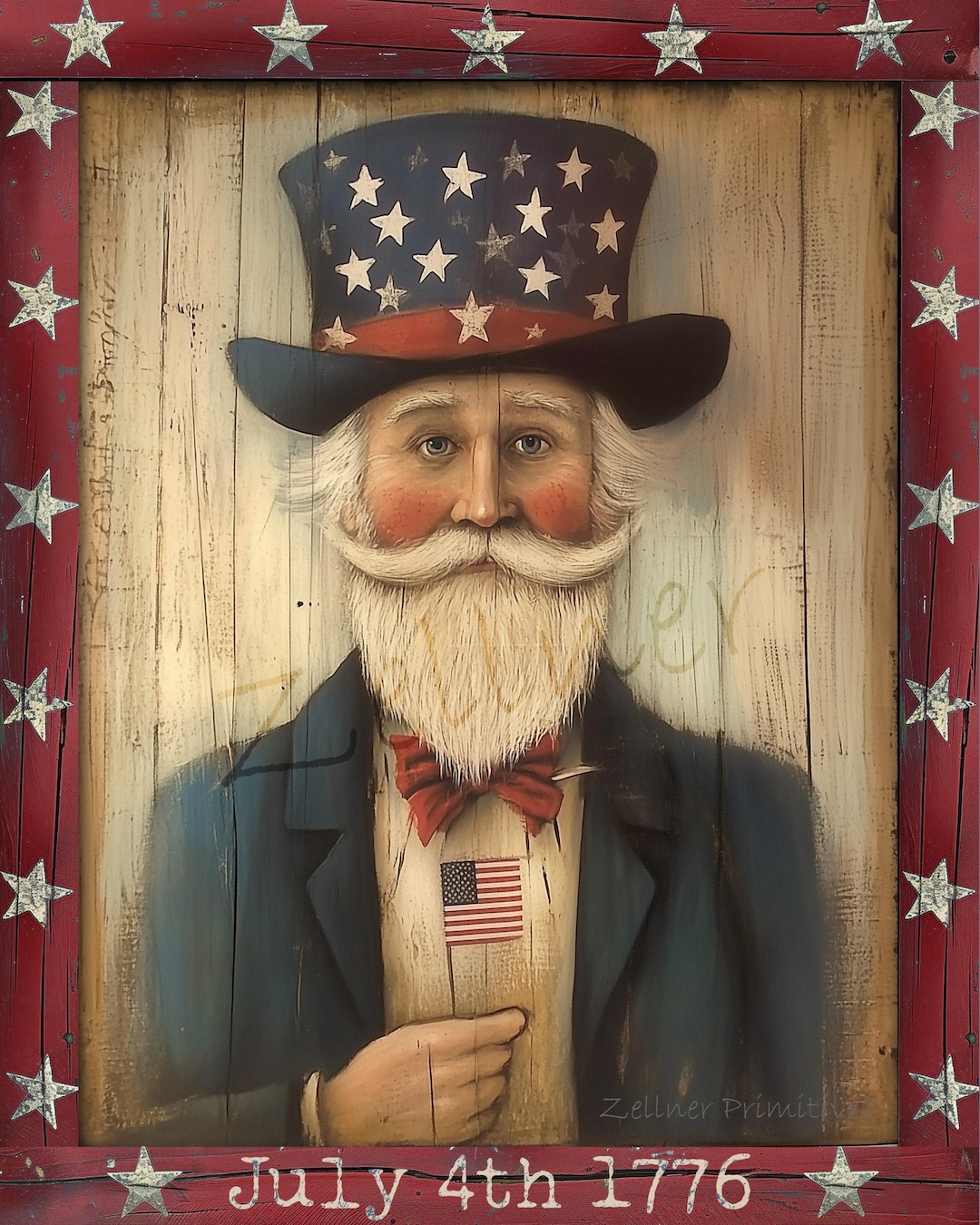 Primitive Vintage Folk Art Uncle Sam - 11x14, 8x10 or 5x7 Wood Sign ...