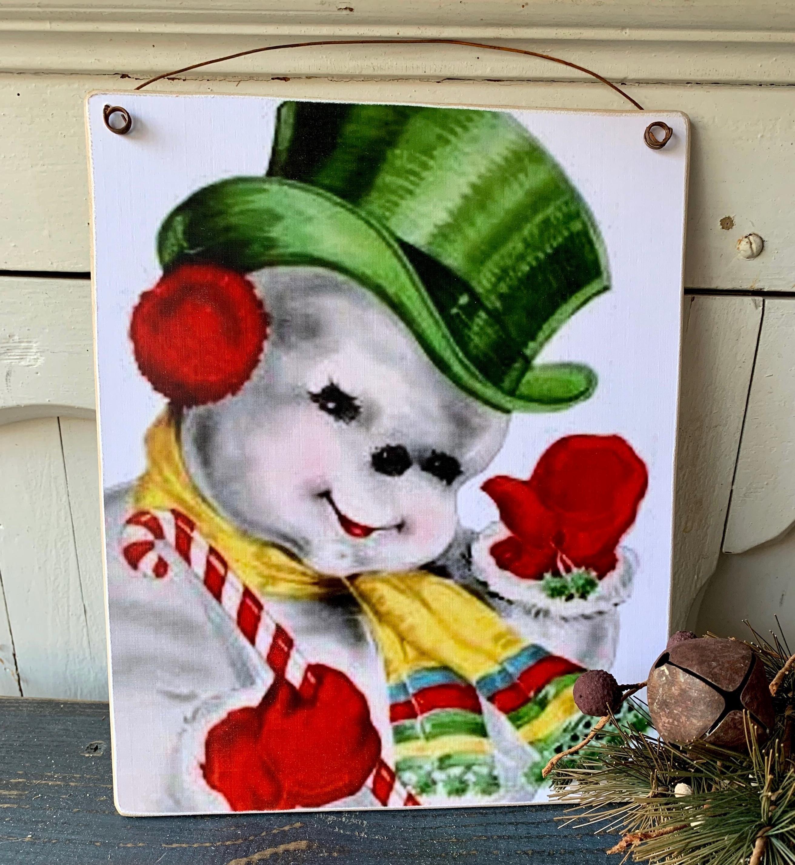 Vintage Snowman Print on Wood Plaque: Handmade Winter Art - Etsy