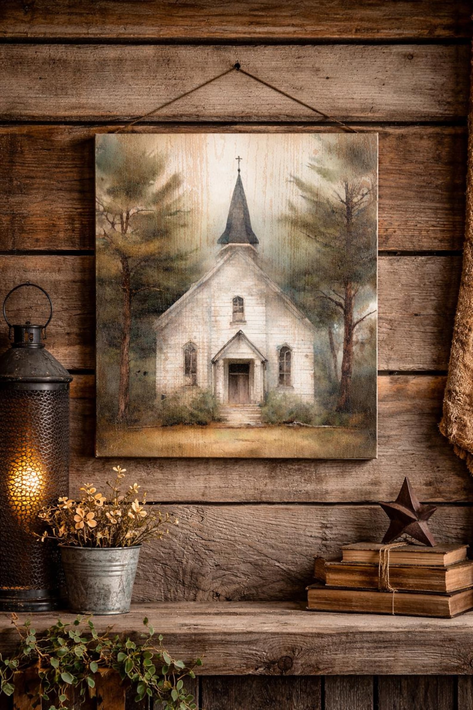 Rustic White Church Print: Vintage Christian Wall Decor (4x5, 5x7, 8x10 ...
