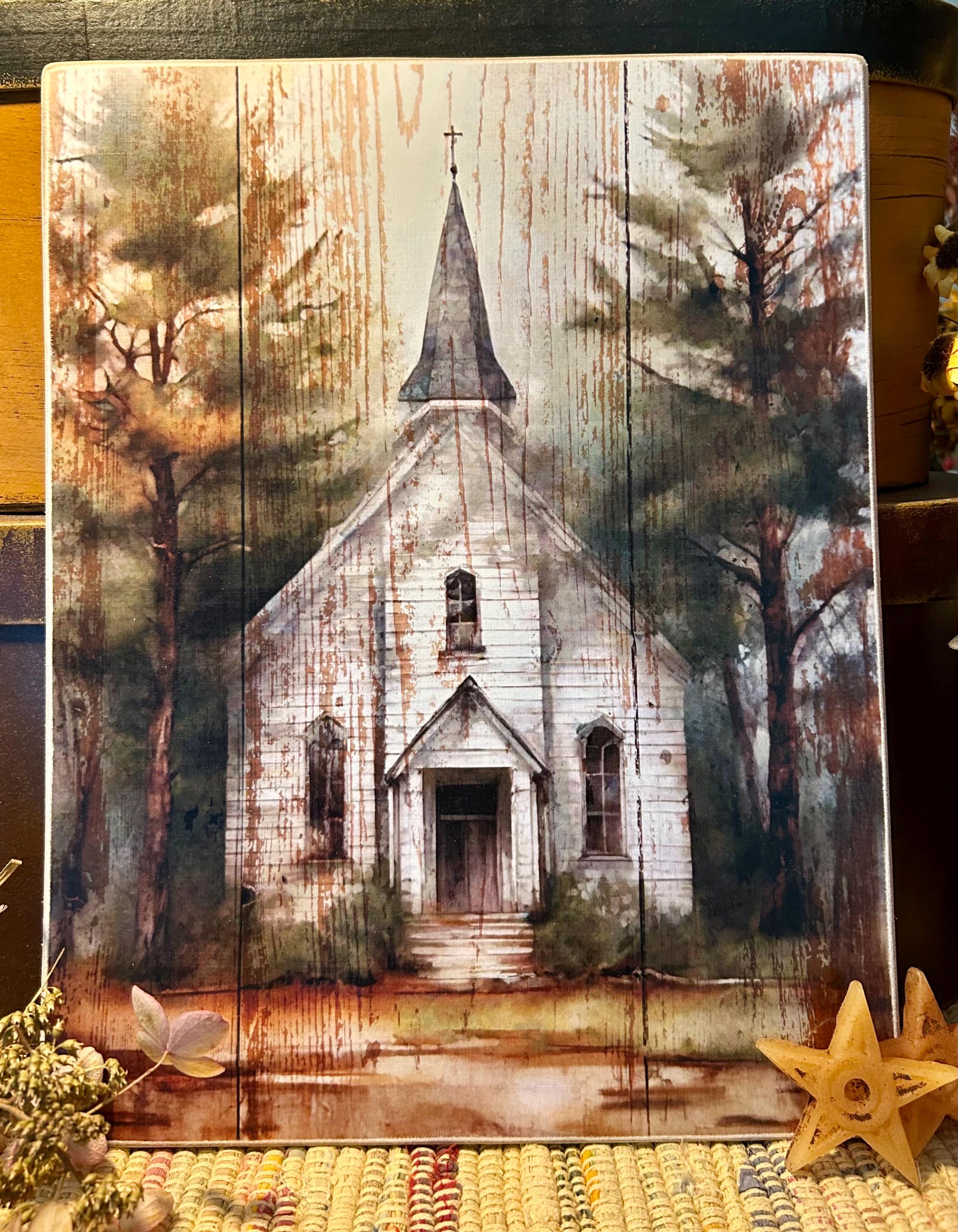 Rustic White Church Print: Vintage Christian Wall Decor (4x5, 5x7, 8x10 ...