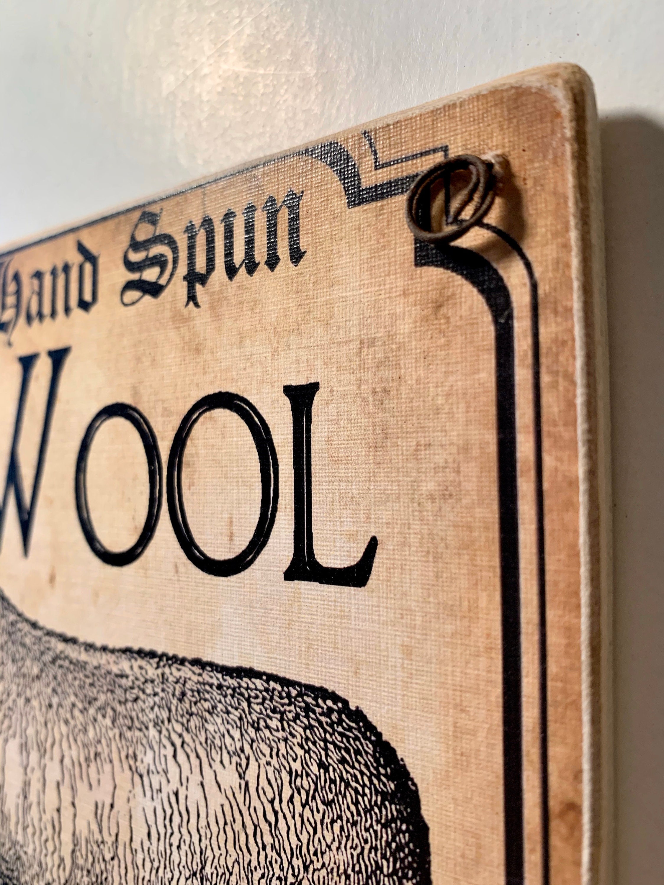 Primitive Sheep Art Print on Wood: Hand Spun Wool Decor (5x7 or 8x10 ...