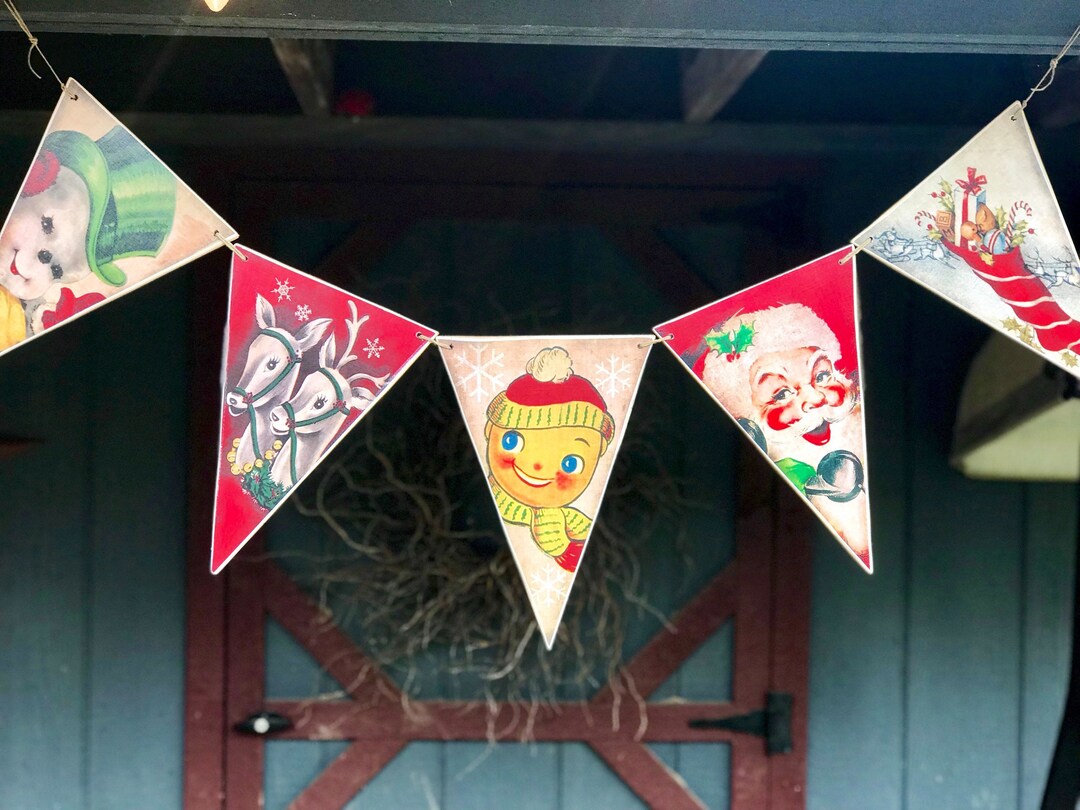 Wood Banner / Vintage Christmas Images / Each Pennant Measures 6”x5 ...