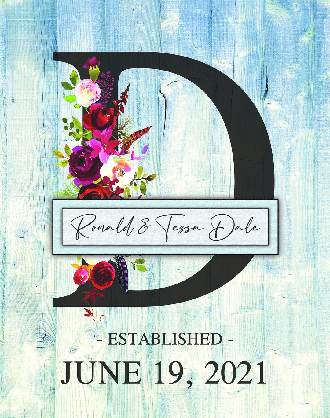 Custom Made Monogram / Print to Frame Yourself or Print Adhered to Wood ...