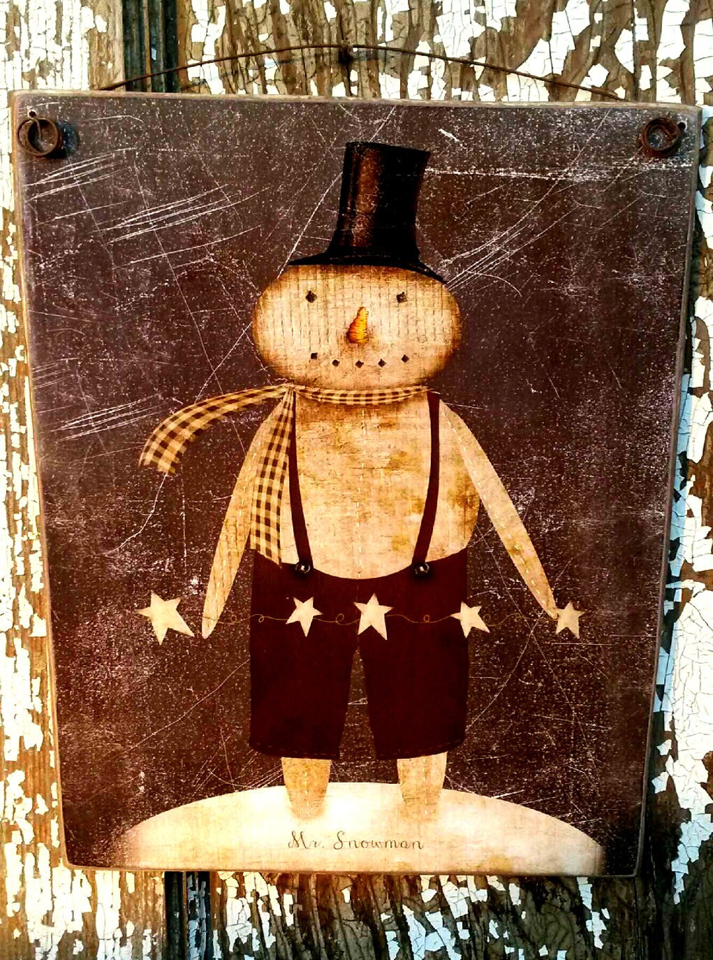 Primitive Snowman / Art Adhered to Wood and Ready to Display - Etsy