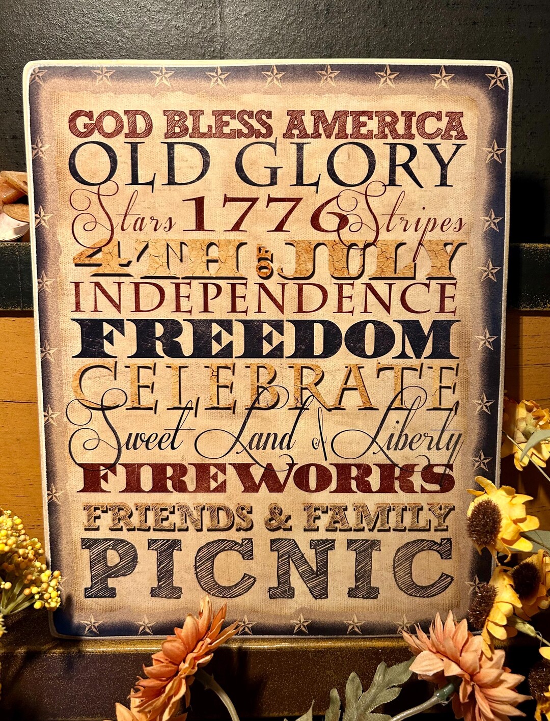 Primitive Americana Art - Print Adhered to Wood - Ready to Display or ...