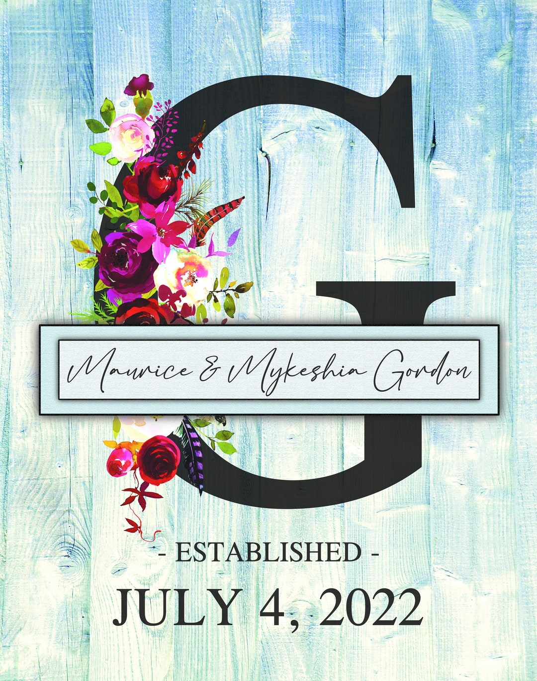 Custom Made Monogram / Print to Frame Yourself or Print Adhered to Wood ...