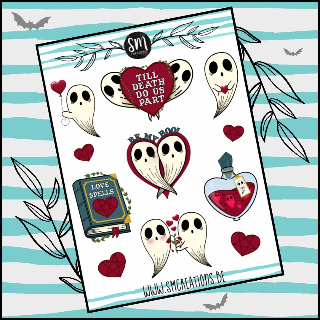 Deadly Love Sticker Sheet Goth Valentine, Cute Ghost Sticker, Till ...