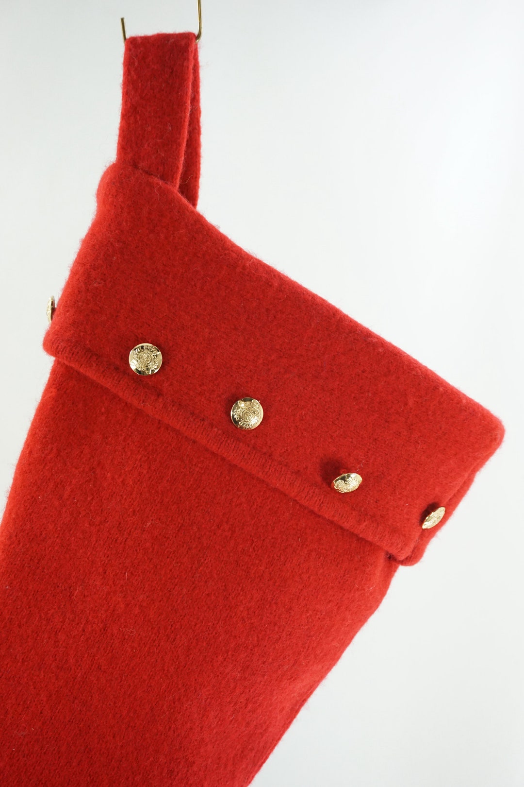 Christmas Stocking Candy Apple Red Lambs Wool Faux Gold Buttons ...