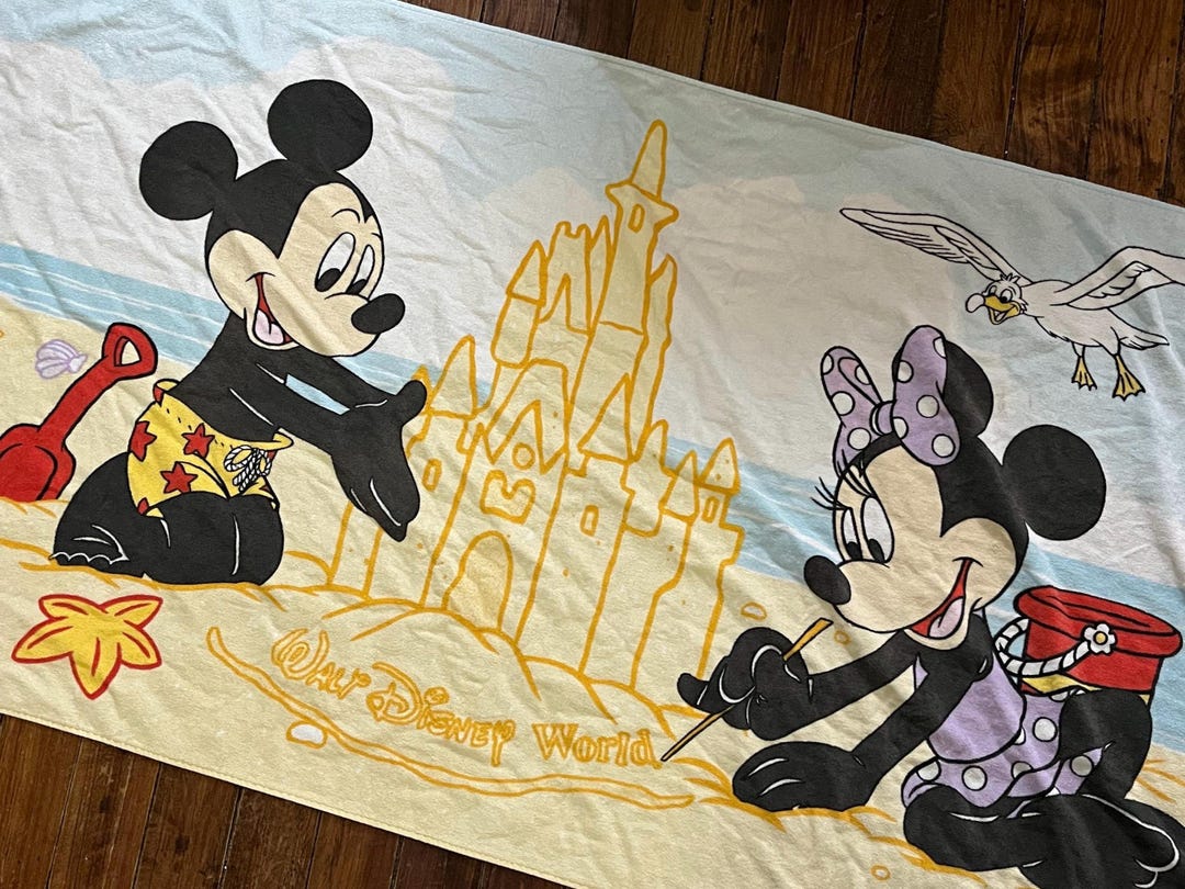 Vintage Disney Pool Towel Mickey Mouse Minnie Mouse Sandcastle Beach ...