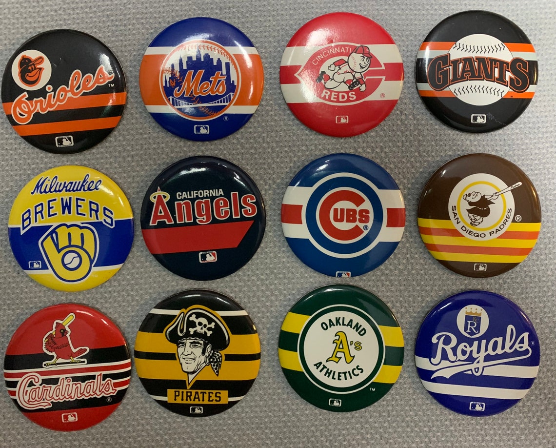 Vintage MLB Baseball Pinback Buttons 1980s - Padres Red Orioles Mets ...
