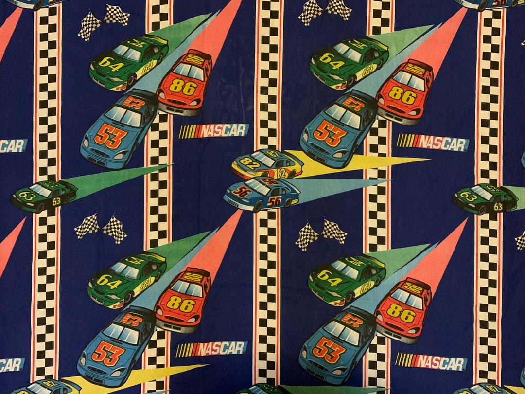Vintage NASCAR Racing Bedding Twin Flat Sheet Bedsheet Linens Material ...