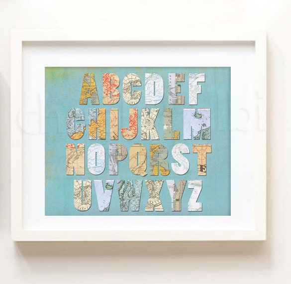Printable Vintage Map Alphabet nursery print art kid | Etsy