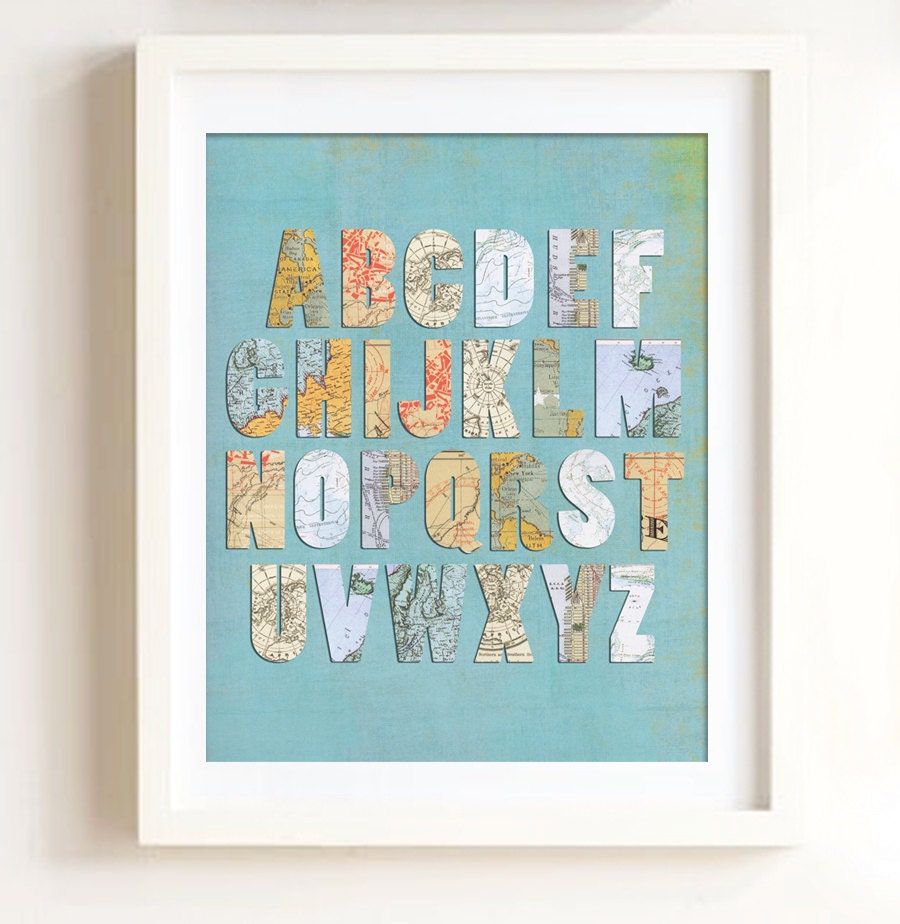 Printable Vintage Map Alphabet nursery print art kid | Etsy