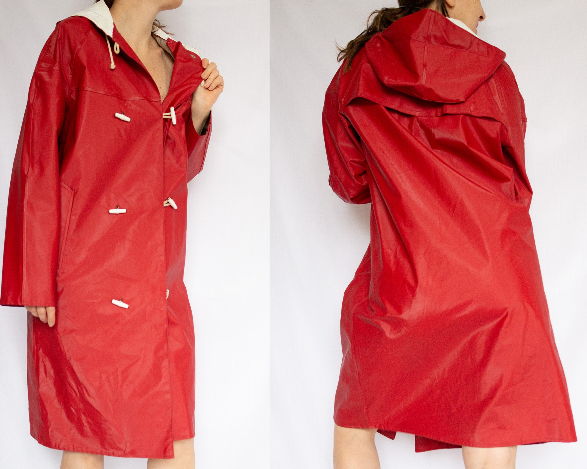 Vintage Red Waterproof Hooded Women's Raincoat / Size M - Etsy