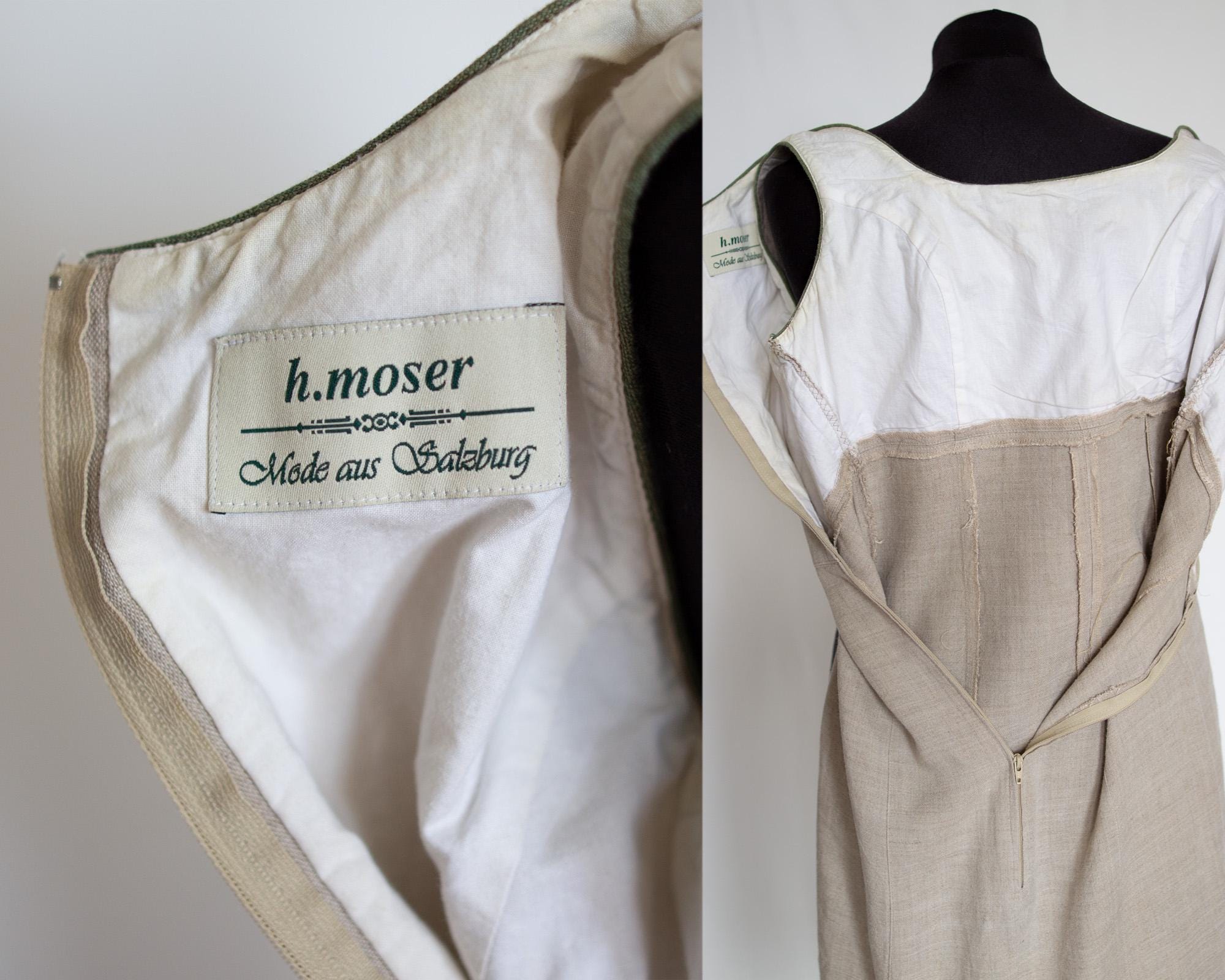 Vintage Linen Sheath Midi Dress With Square Neckline and Delicate Green ...