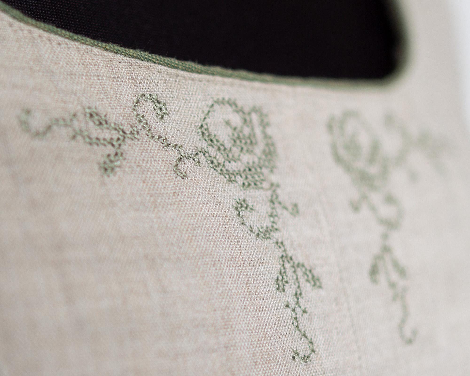 Vintage Linen Sheath Midi Dress With Square Neckline and Delicate Green ...