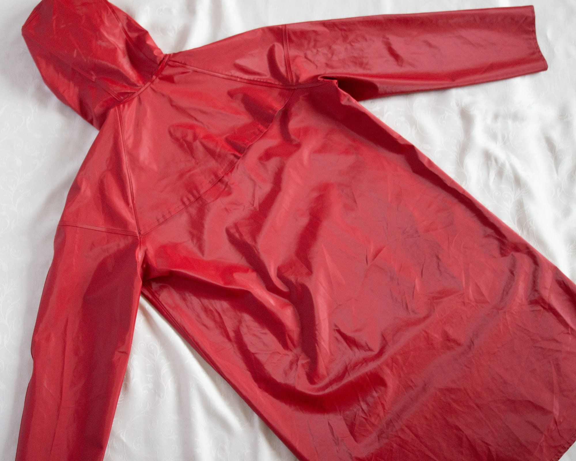 Vintage Red Waterproof Hooded Women's Raincoat / Size M - Etsy