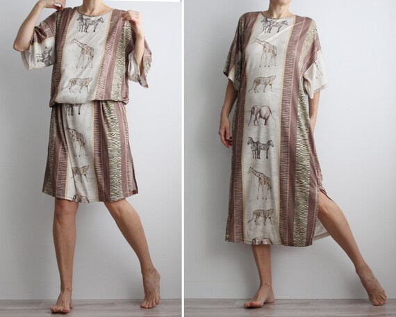 Vintage animal print with African motives maxi oversi… - Gem