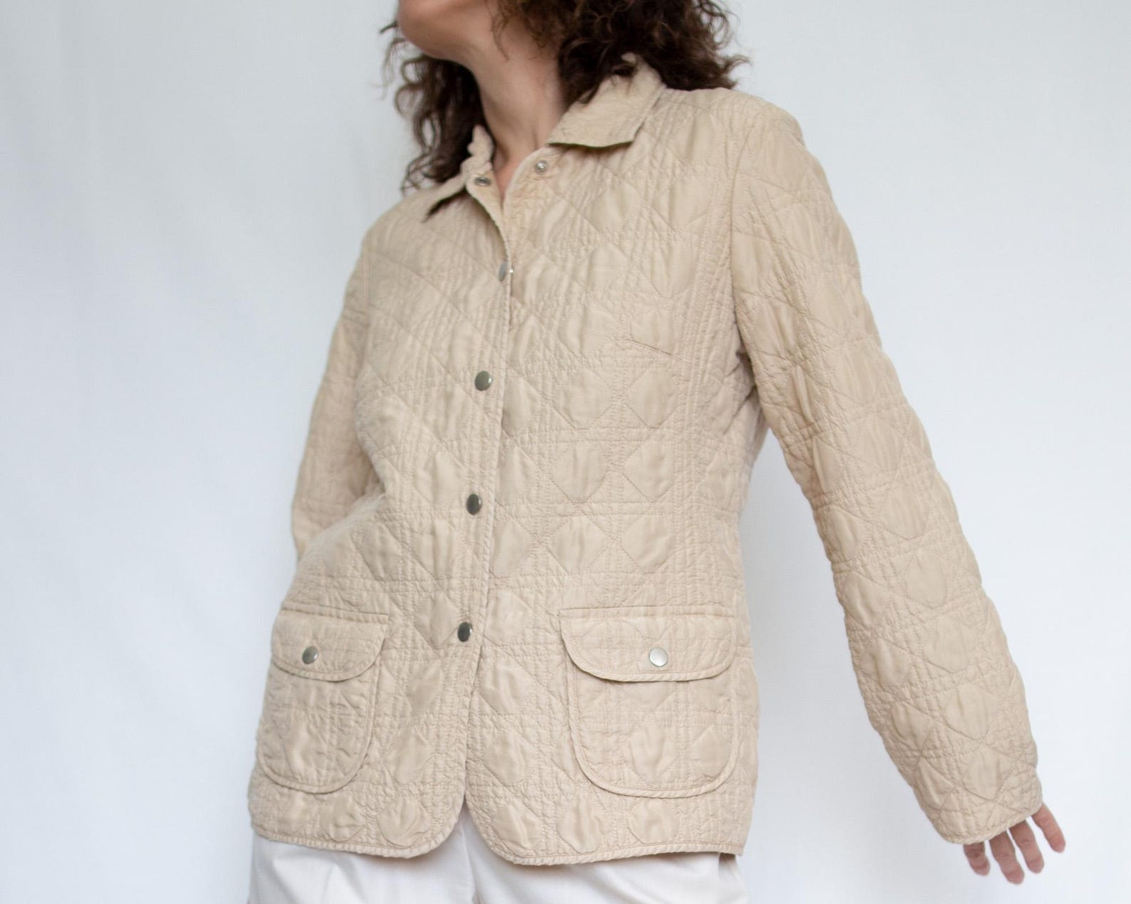Vintage Pure Silk Quilted Beige Padded Jacket / Size Medium - Etsy