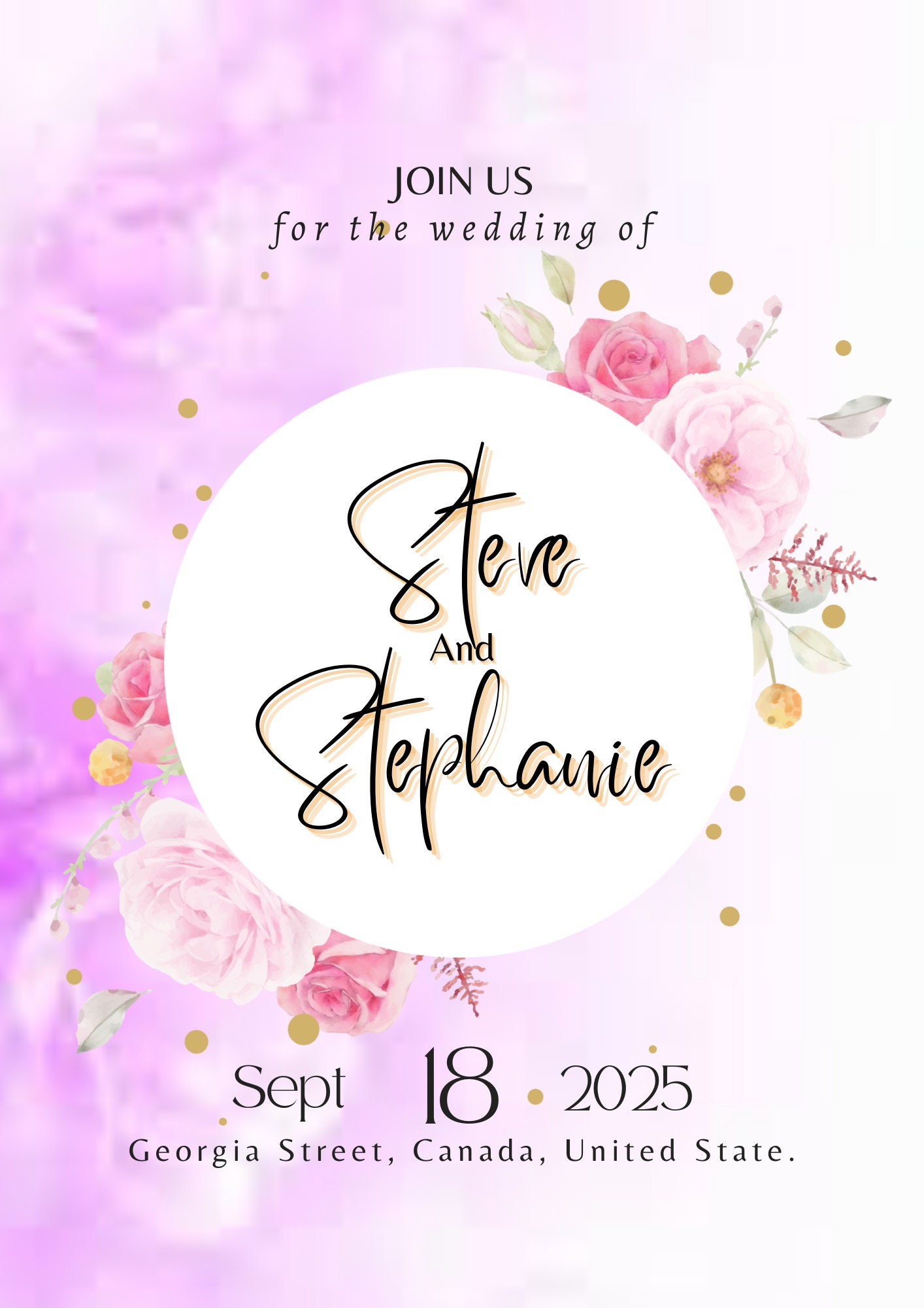 Pink Floral Wedding Invitation Template Invite Watercolor Wedding ...