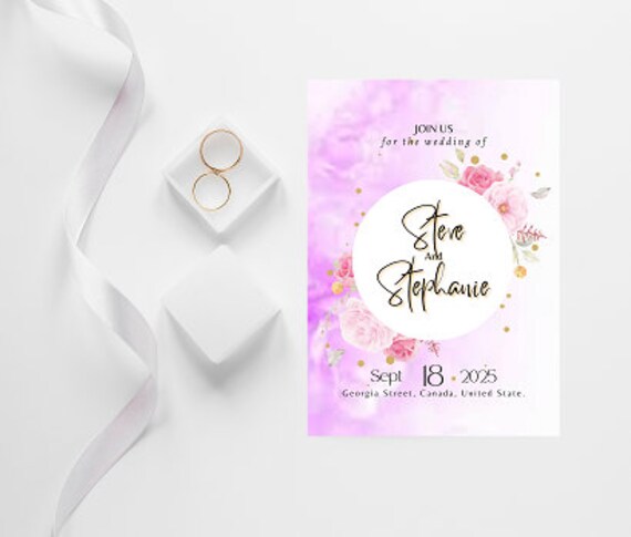 Pink Floral Wedding Invitation Template Invite Watercolor | Etsy