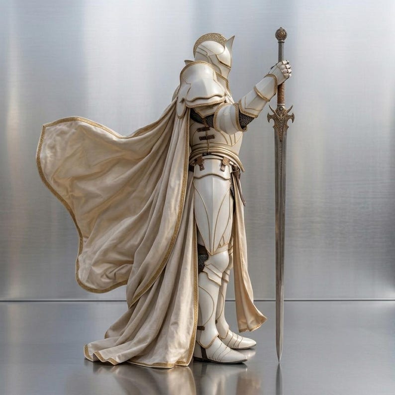 Buy White Paladin Full Armor Suit Gold Trim Knight Costume Royal Cape ...