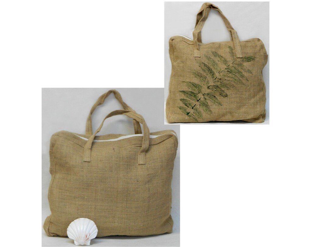 JUTE BURLAP BAG Art Bag Rubber Stamps, Stencils, Book Bag, 15-1/2 X 13 ...