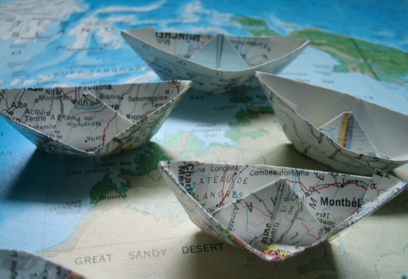 12 Paper Boats Origami Decoration Nautical Theme Party Maps - Etsy