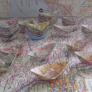 Paper Boat Origami 48 Boats Decoration Road Map Party Maps Sail Boat - Etsy