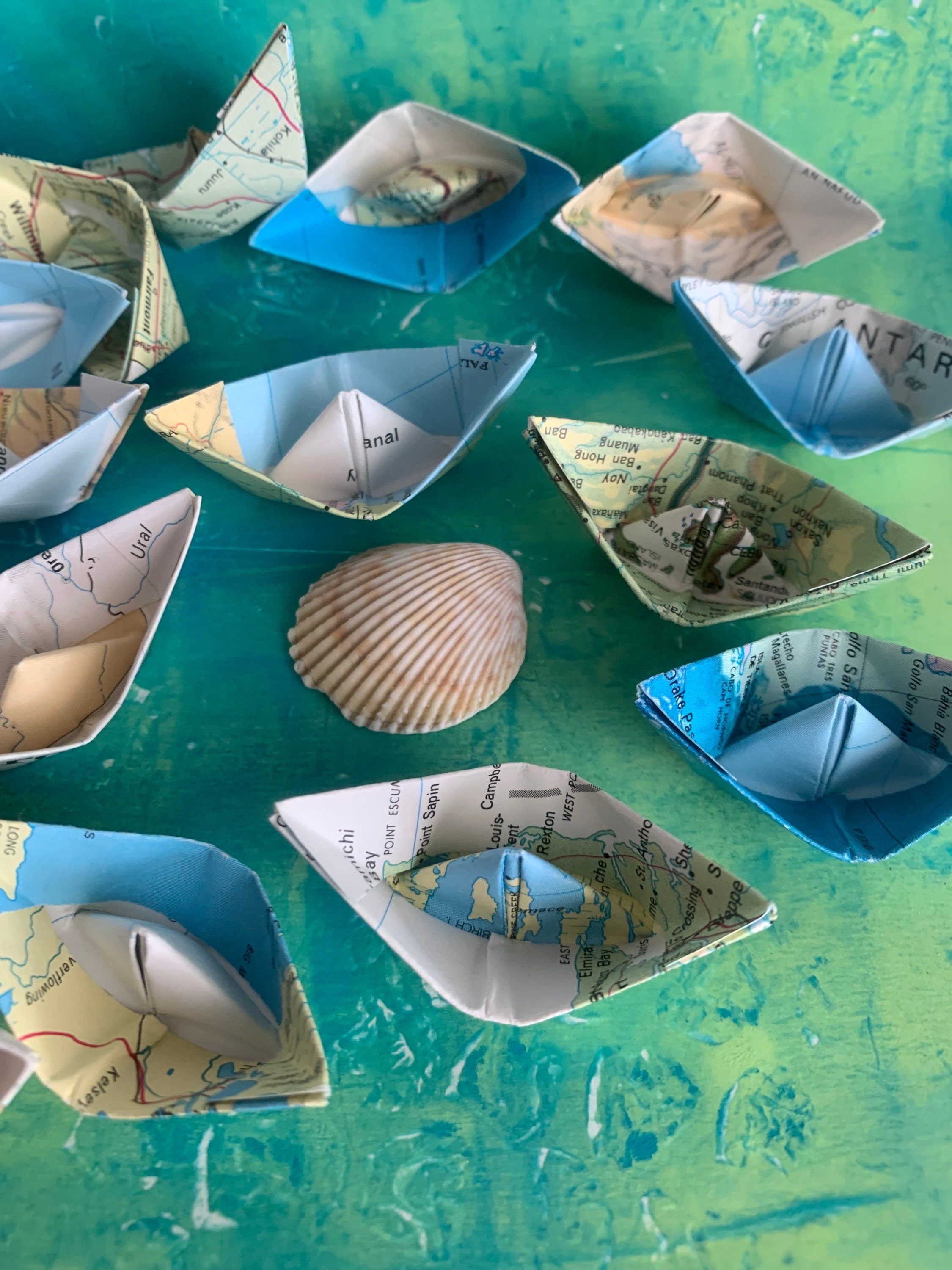 Paper Boat Origami 48 Boats Decoration Nautical Theme Ocean Party Maps ...