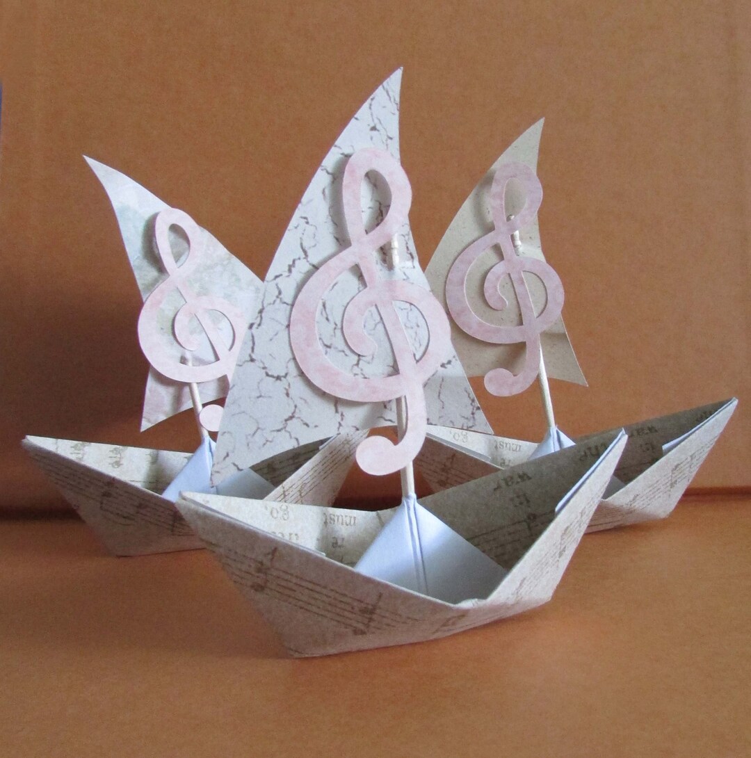 Paper Boat Sailboat W/ Clef Die Cut Cake Topper Party Center Piece ...