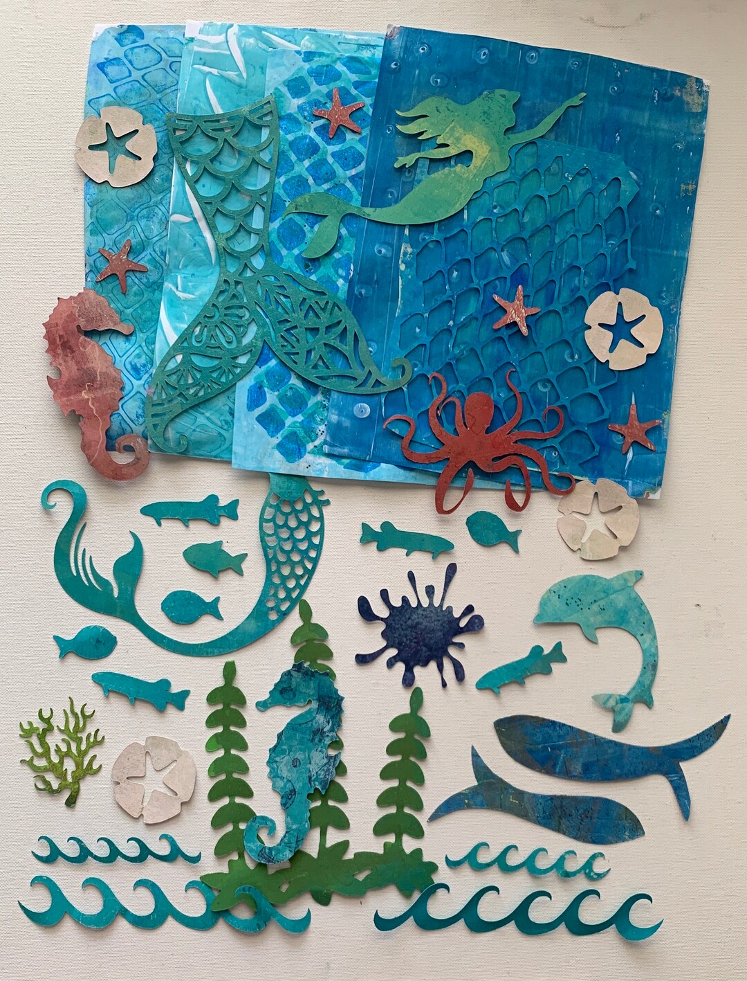 Hand Painted Ocean Themed Ephemera 35 Pieces Mermaid Sealife - Etsy