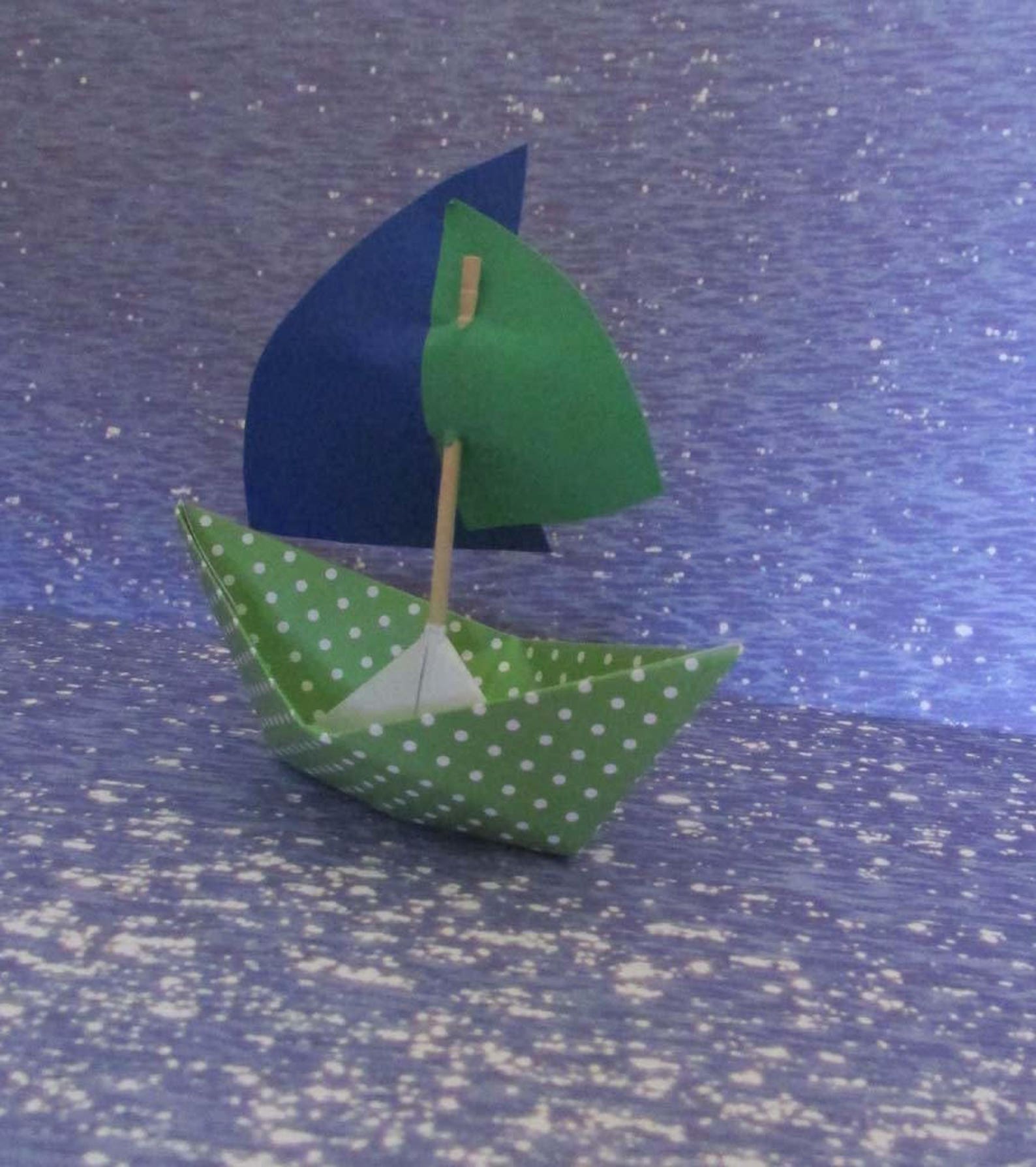 Paper Boat Sail Boat Green White Polka Dots Navy Flag Sail - Etsy