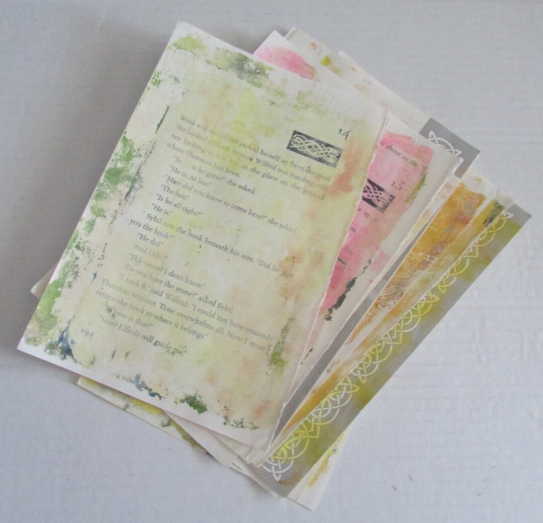 10 Gelli Printed Altered Book Pages Mixed Media Art Collage Happy Mail ...