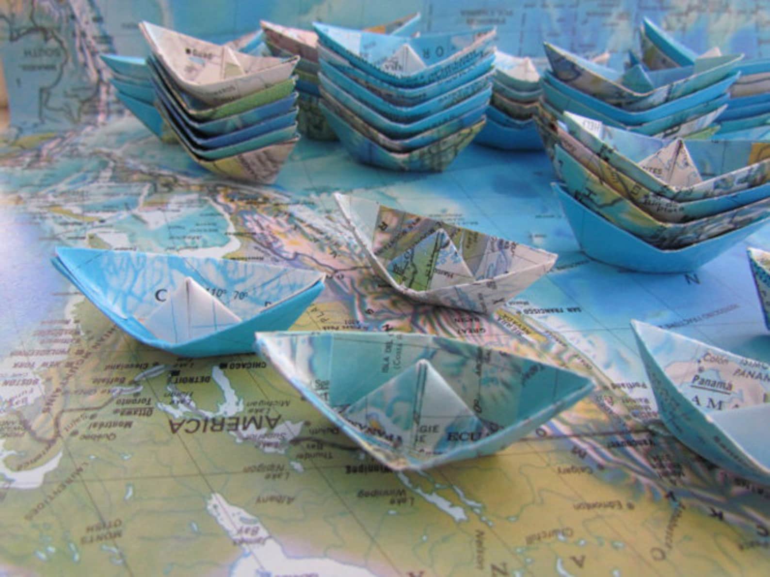 Paper Boat Origami 48 Boats Decoration Nautical Bridal Shower Wedding ...
