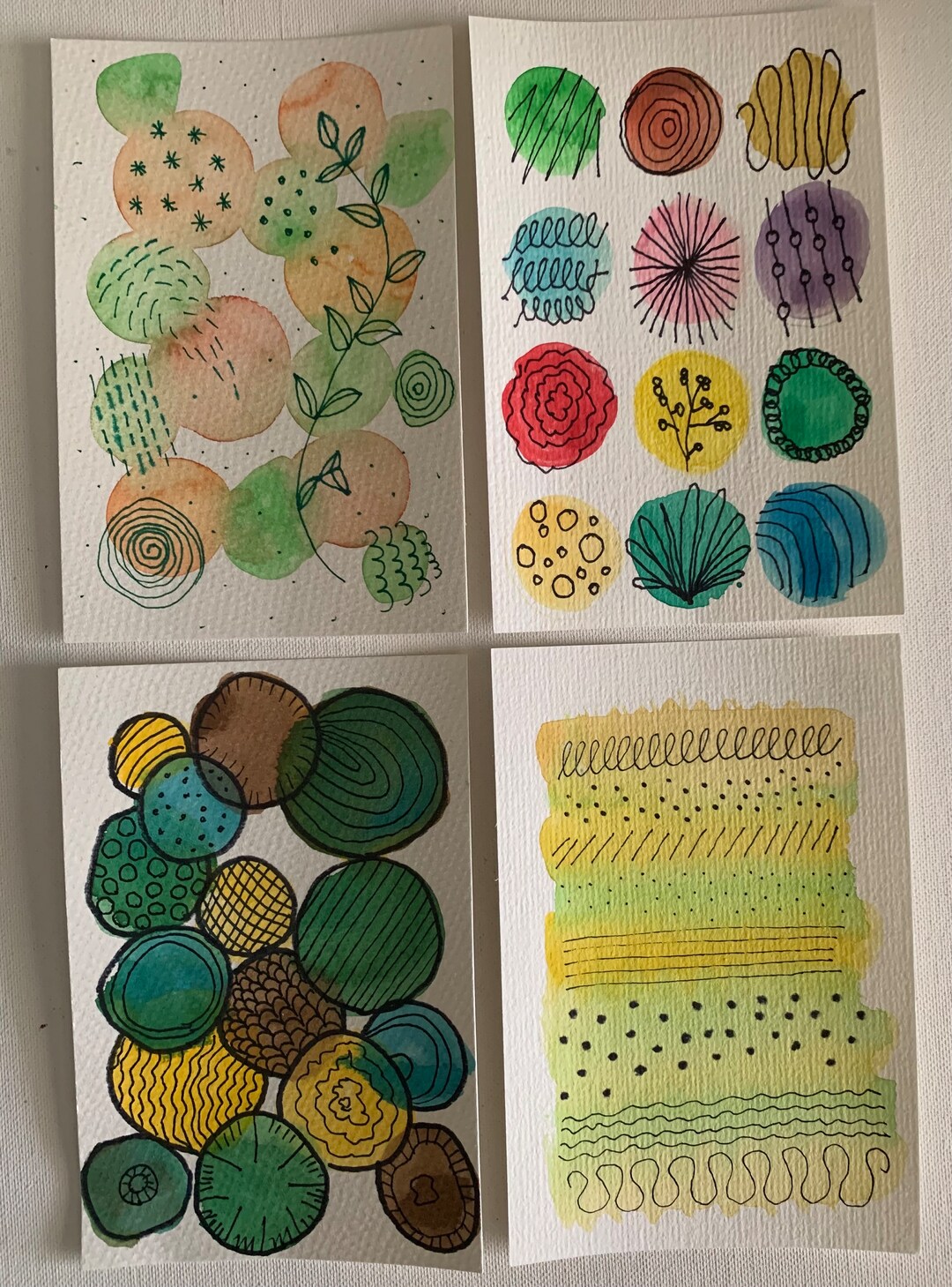 Set of 4 Handmade Watercolor Postcards Geometric Doodles Journalcard - Etsy