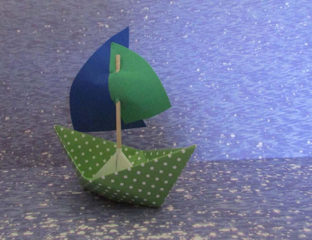Paper boat sail boat Green white polka dots navy flag sail | Etsy