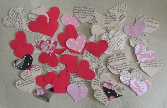 Paper Hearts Wedding Confetti Romantic French Novel Red Hearts | Etsy