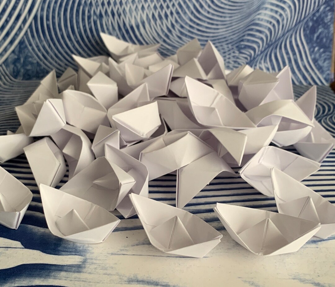 White Paper Boat Origami 48 Boats Decoration Nautical Theme Ocean Party ...