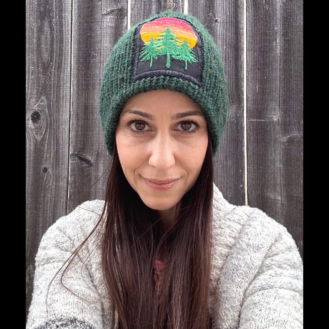 Wool Beanie Embroidered 3 Pine Trees & Sunset Hat Size S-M-L SALE - Etsy