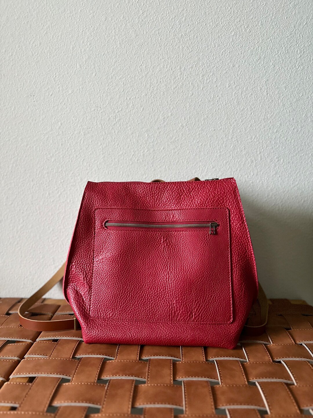 The Seattleite - Red Leather Backpack - Etsy