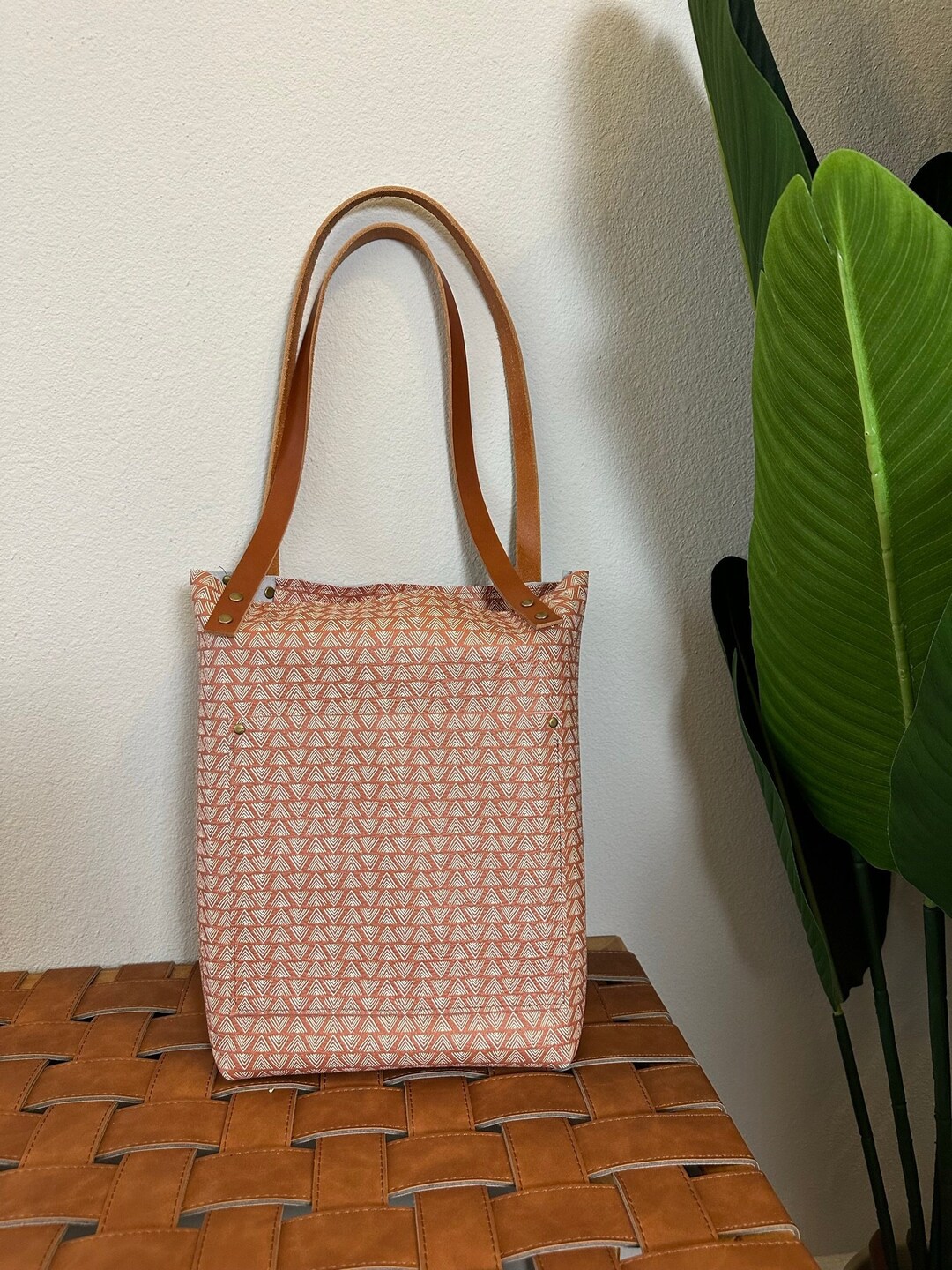 Terracotta W/mudcloth Print Leather Tote Bag - Etsy