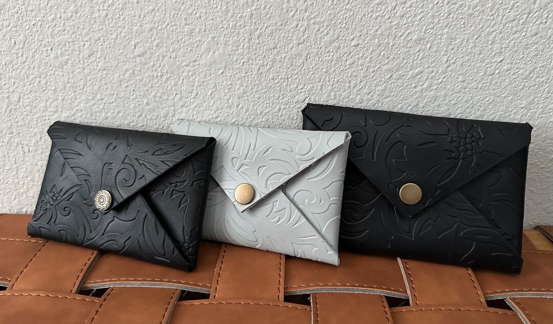 Floral-embossed Leather Envelope Wallet - Etsy
