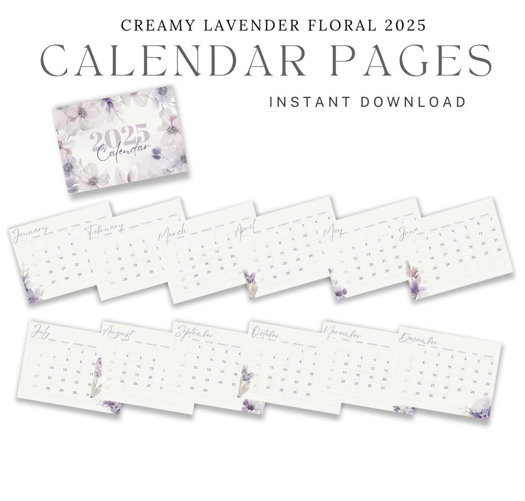2025 Lavender Floral Calendar: Printable Yearly Planner (digital ...